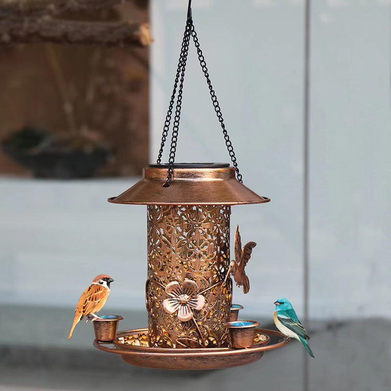 Solar-Powered Hanging Bird Feeder Lamp Dual Feeding Lighting Function ...