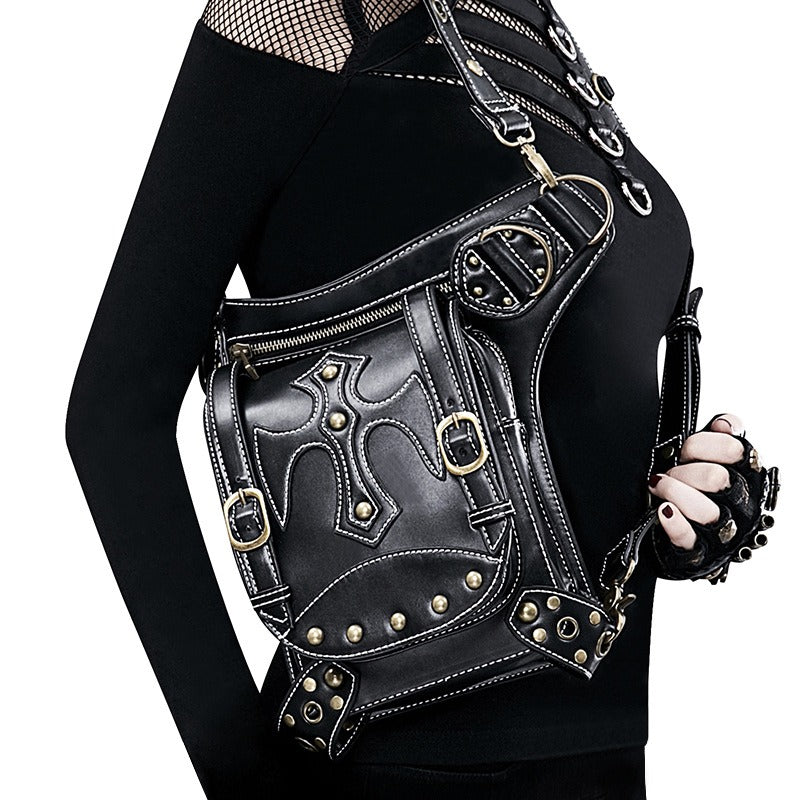 PU Black Punk Waistpack Retro Casual Shoulder Bag Patchwork Waist Bag ...