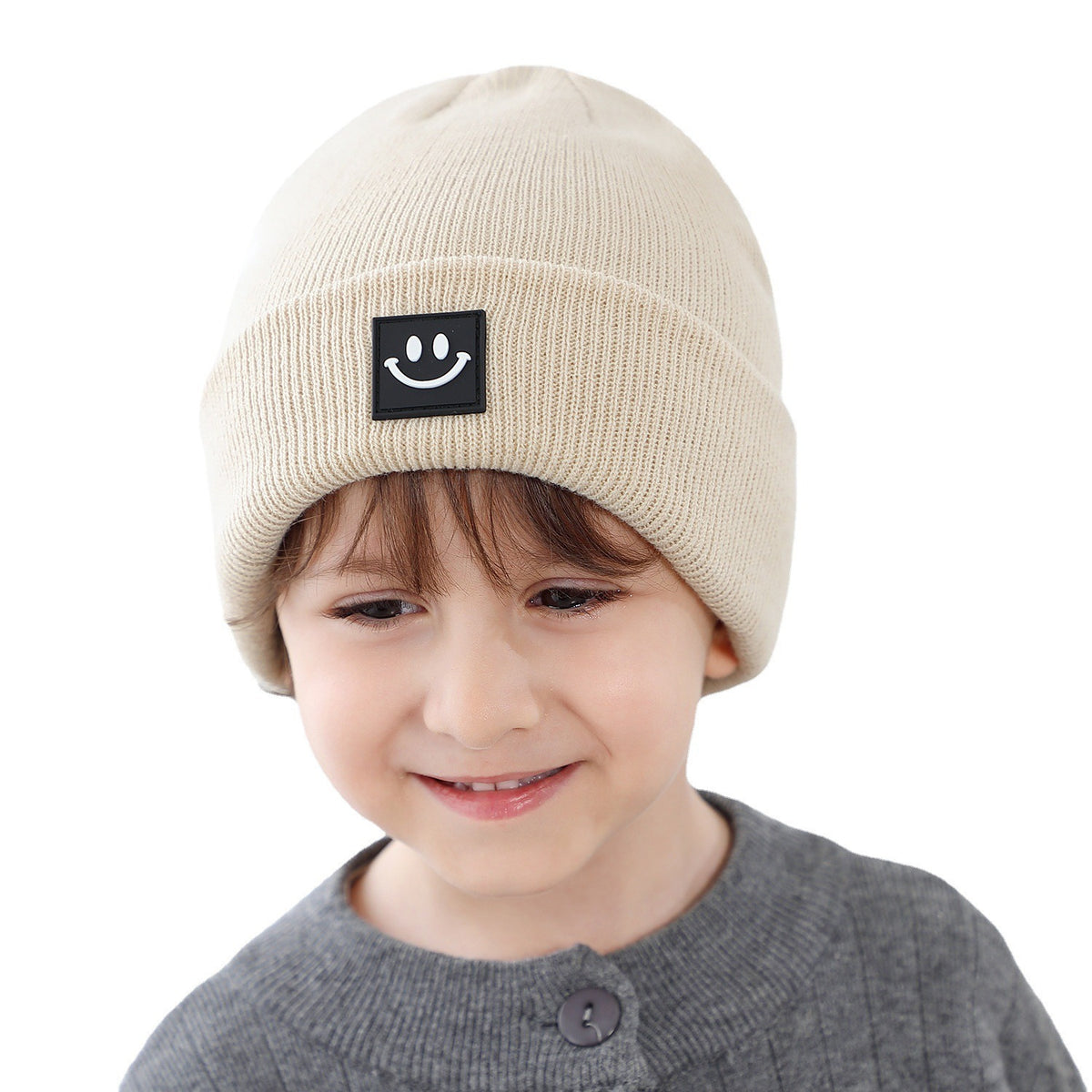 Baby Knitted Hat Versatile Woolen Smiley Face Pullover Kid's Hat – Atom ...