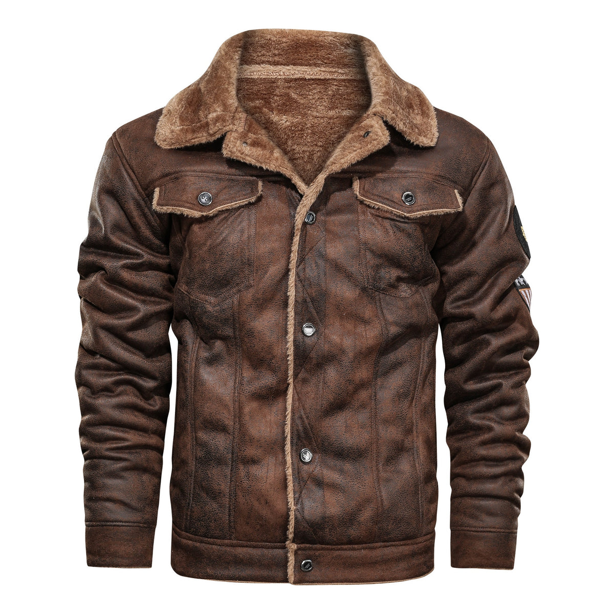 Men's Thick Warm Fleece Leather Jacket Military Biker Leather Jacket ...