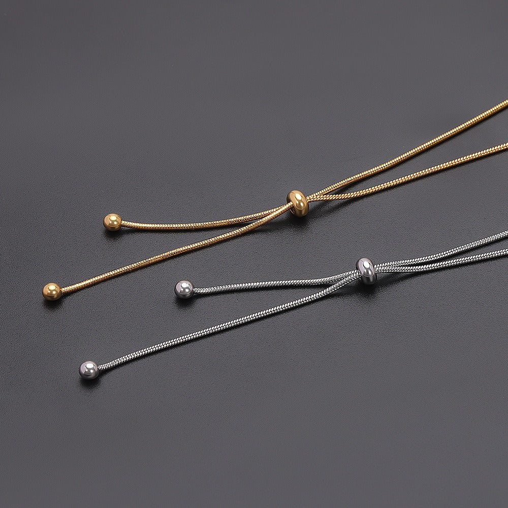 Titanium Steel Adjustable Round Bead Snake Bone Chain Necklace Jewelry ...