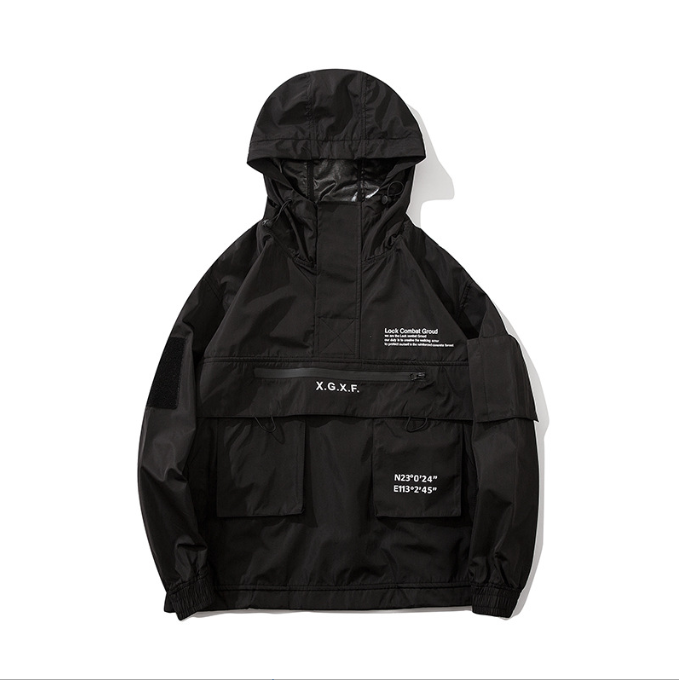 Men Fashion Multi Pocket Workwear Dark Loose Cool Shock Hooded Jacket ...