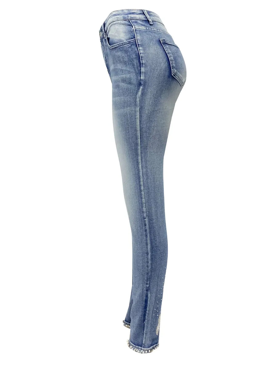 Washed Beaded High-Waist Denim Jeans for Women – Atom Oracle