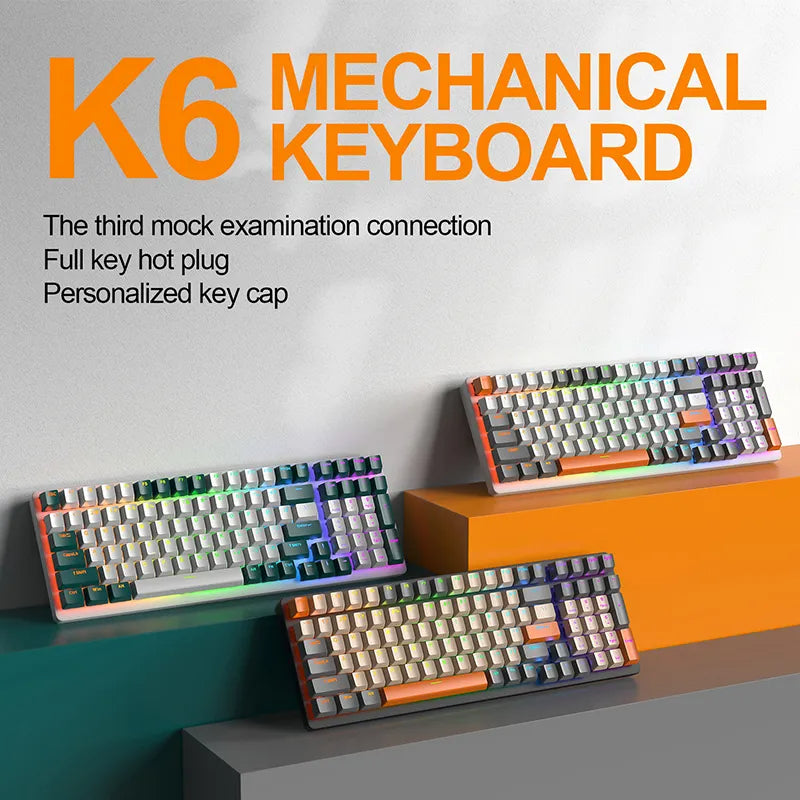 K6 Wireless 5.0 BT 2.4 Ghz Three Modes Backlit Mechanical Keyboard ...