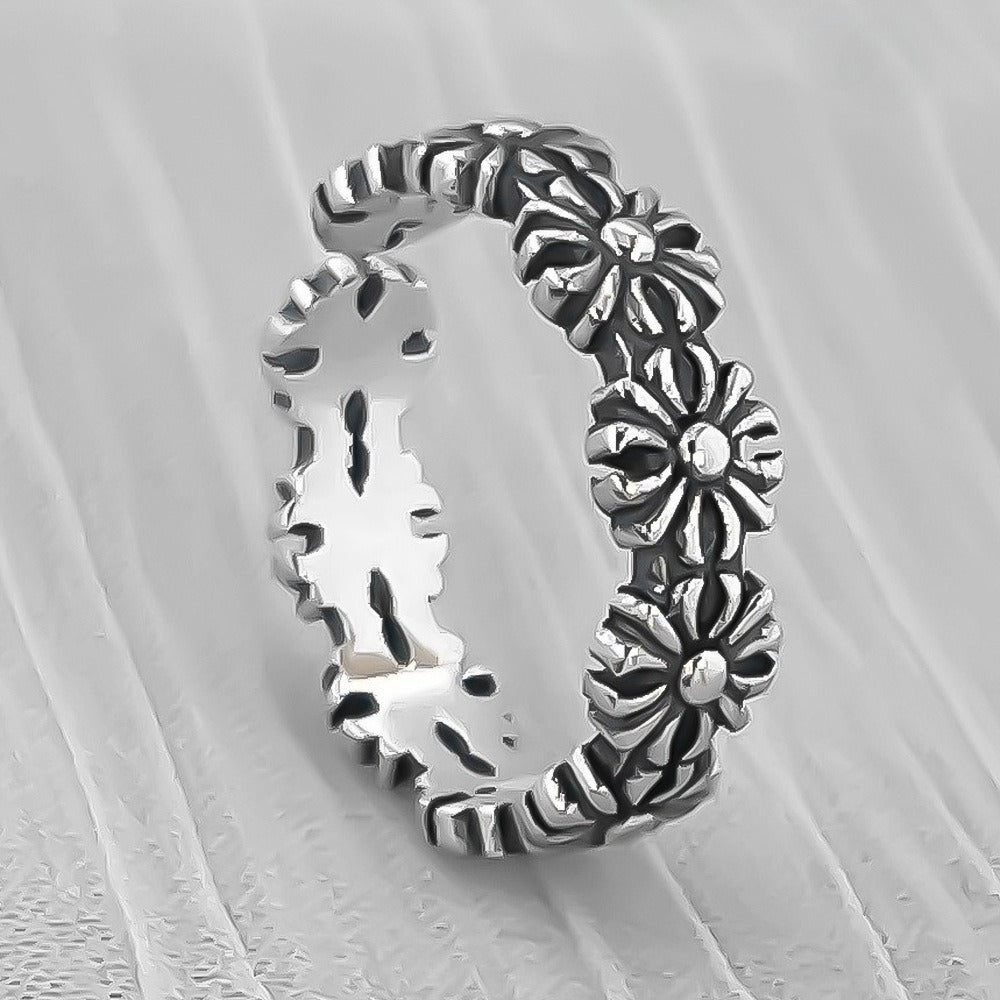Sterling Silver Retro Ring Trendy Daisy Flower Women's Ring Jewelry ...