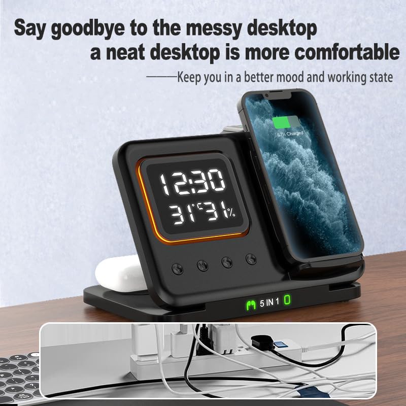 Tabletop 15W Fast Charging 5-in-1 Wireless Charger for iPhone and More ...