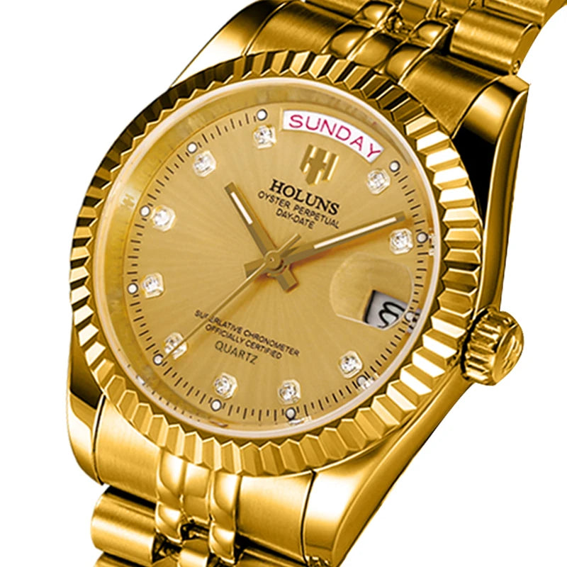 Luxury Gold Stainless Steel Men's Watch – Diamond Accent Design – Atom ...
