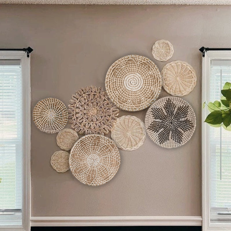 Hanging Woven Plate Wall Decor Boho Straw Rattan Round Decoration Atom Oracle