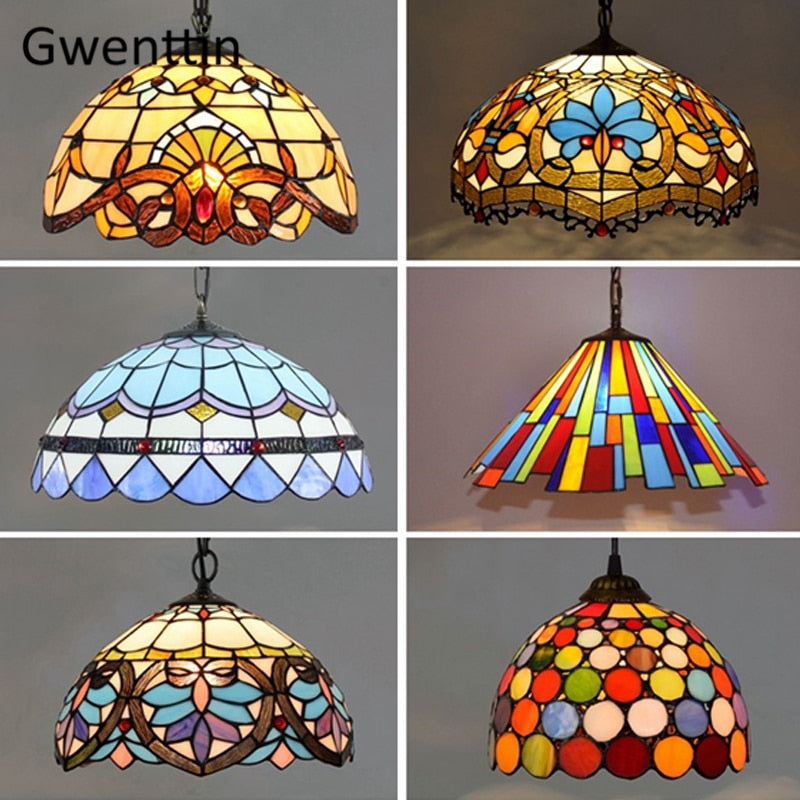 Vintage Tiffany Pendant Lights Stained Glass Hanging Lamp Home Decor ...