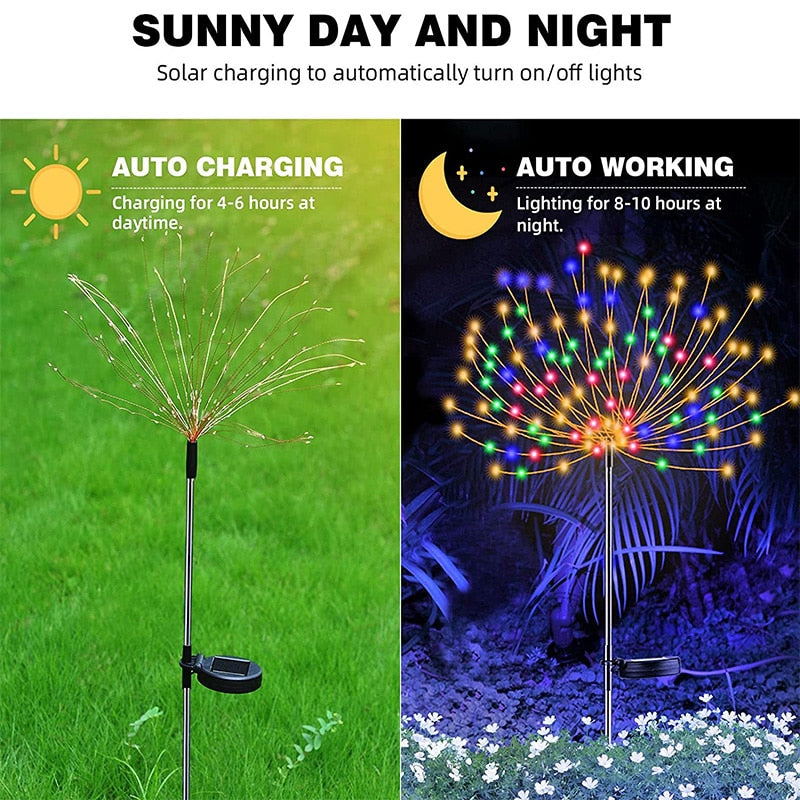 Solar LED Firework Fairy Light Garden Decoration Lawn Christmas Light ...