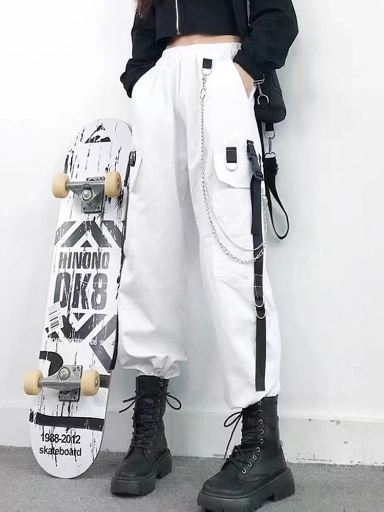Women Cargo Pants Punk Chain Jogger Trousers High Waist Streetwear ...