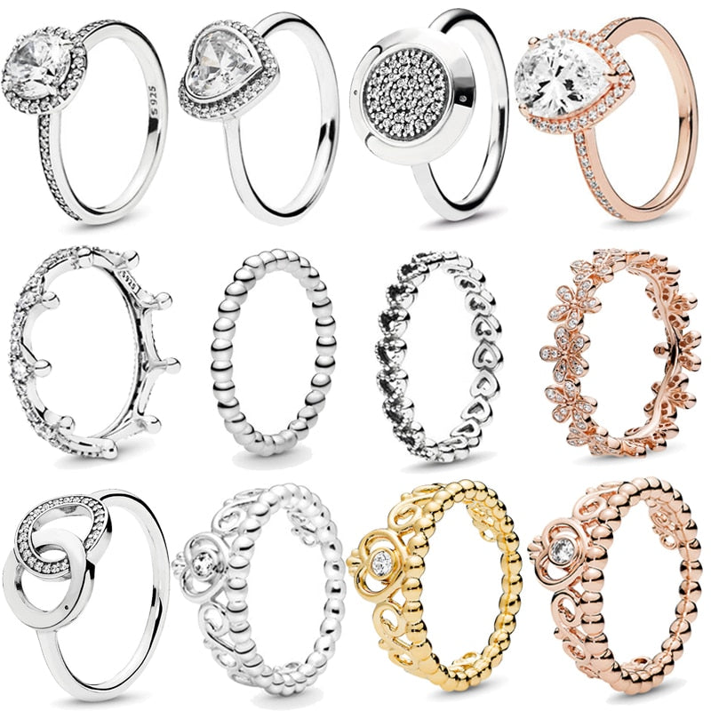 Sterling Silver Ring Princess Tiara Crown Sparkling Love Heart CZ Ring ...