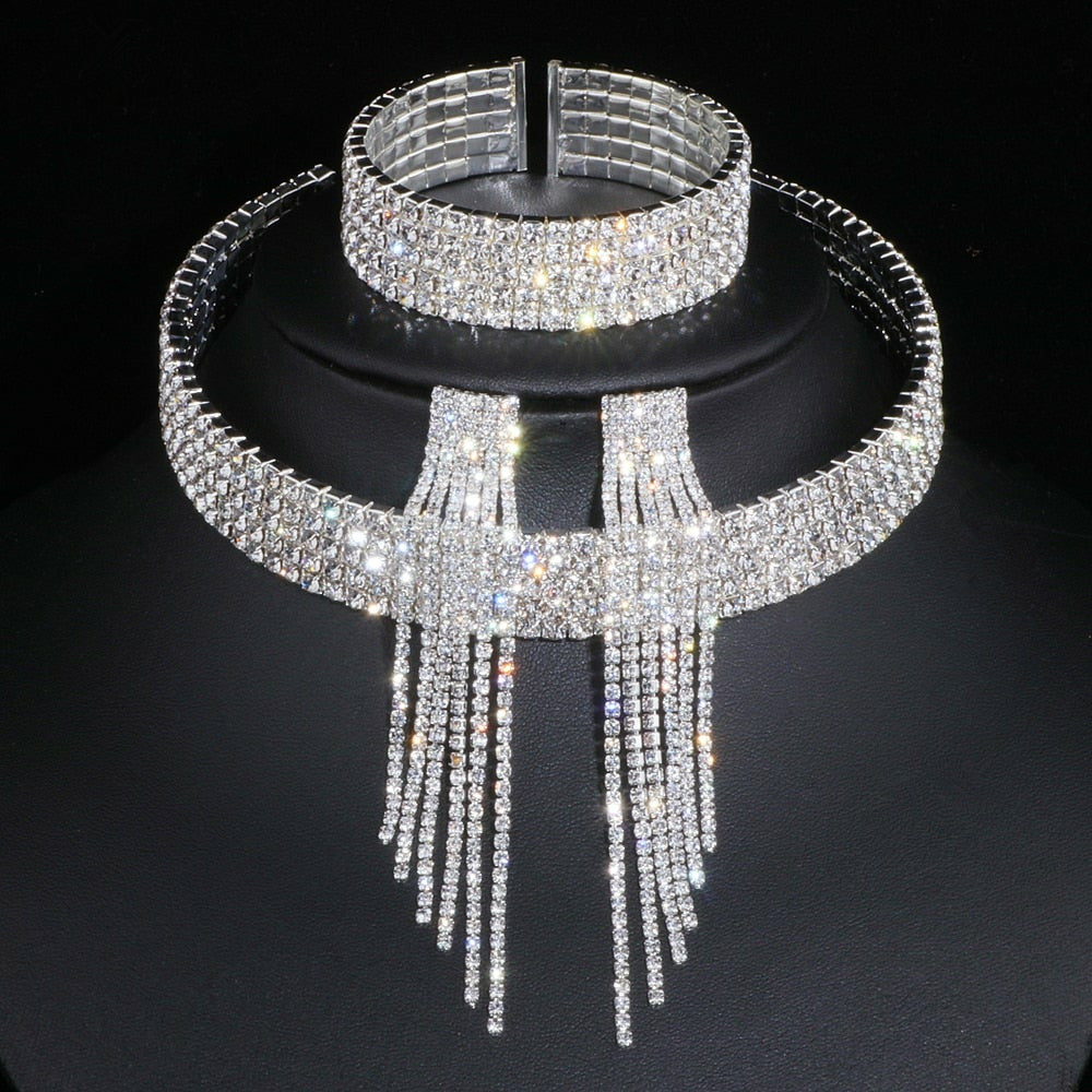 Classic Elegant Crystal Bridal Jewelry Rhinestone Wedding Necklace Set ...
