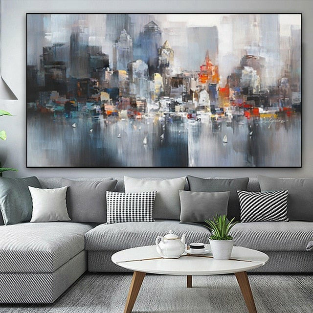 Abstract City Building Oil Painting Poster Wall Art Home Decoration ...