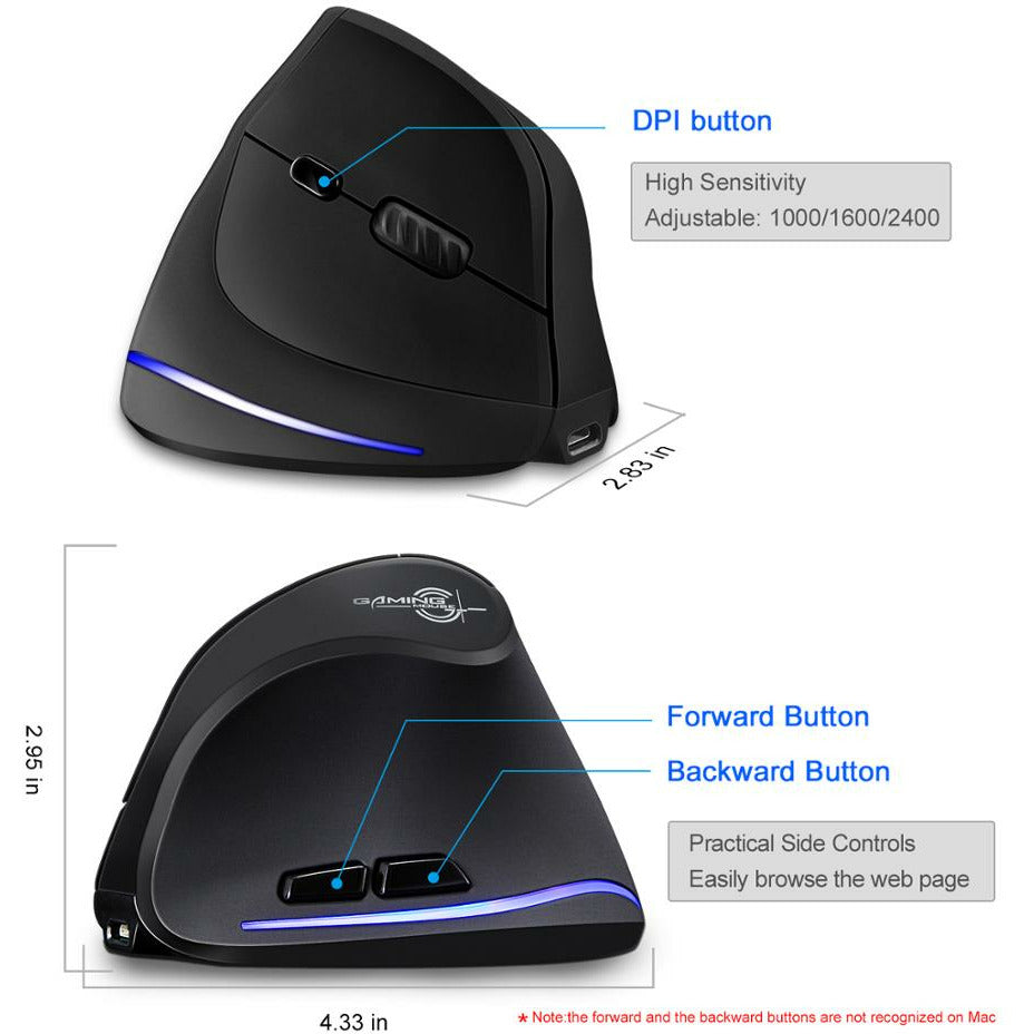 Rechargeable Wireless Mouse Ergonomic Optical Vertical Gaming Mouse ...