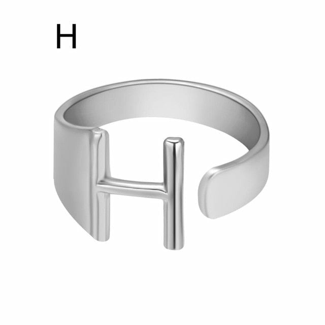 Chunky Wide Hollow A-Z Letter Ring Adjustable Initial Alphabet Ring ...