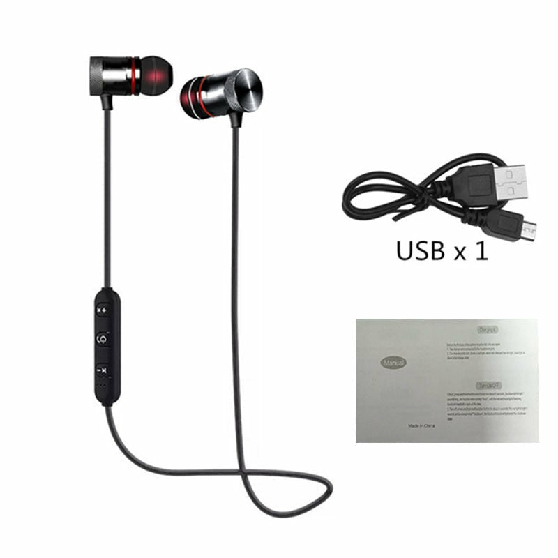 Wireless Earphones Neckband Magnetic Bluetooth Stereo Metal Headphones ...