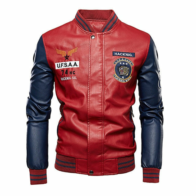 Leather Jacket Men Bomber Baseball Jacket Biker PU Faux Leather Jacket ...