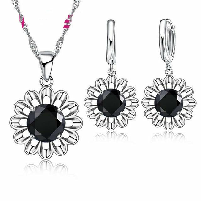 Sterling Silver Wedding Jewelry Crystal Pendant Necklace Earrings Set ...