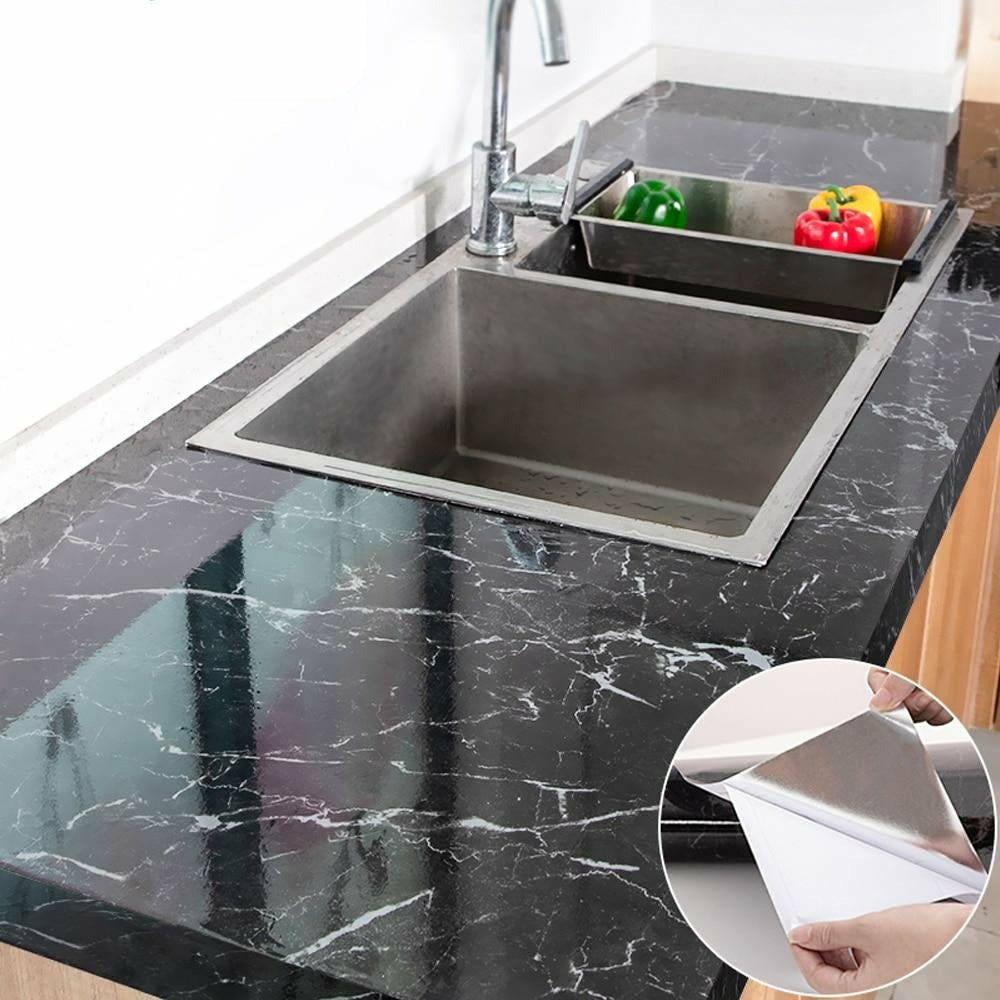 Modern Kitchen Stickers Waterproof Oil-Proof Marble Pattern Stickers ...