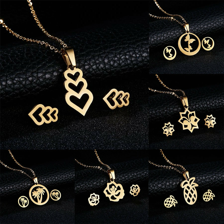 Stainless Steel Jewelry Sets Women Necklace Earrings Wedding Jewelry ...