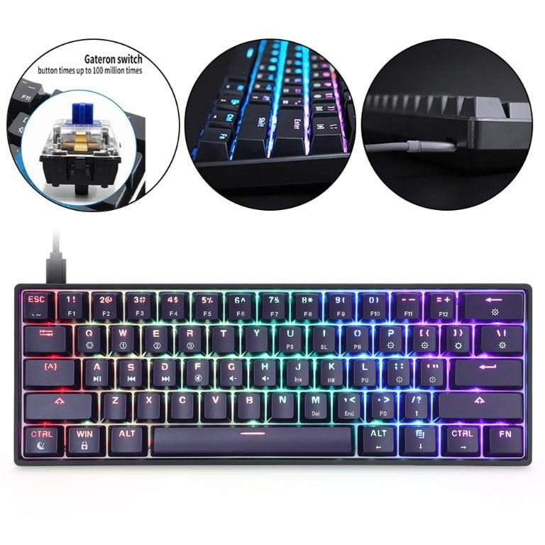GK61 61 Key Mechanical Keyboard USB Wired LED Backlit Gaming Keyboard ...